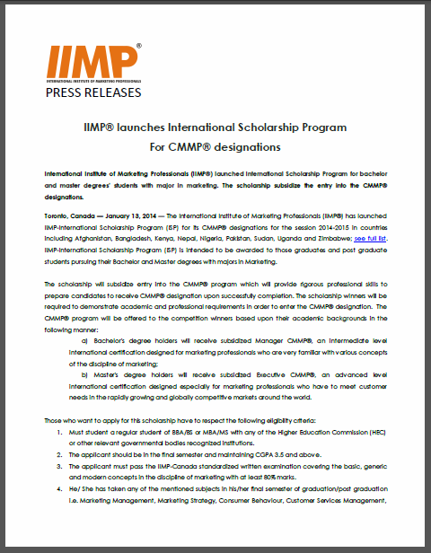 IIMP® launches CMMP® Scholarship for Researchers - IIMP ...