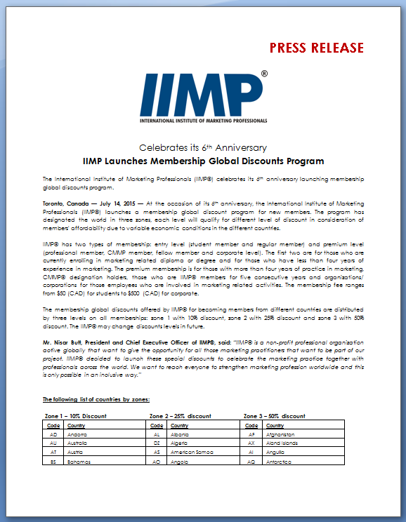 IIMP Launches Membership Global Discounts Program - IIMP ...